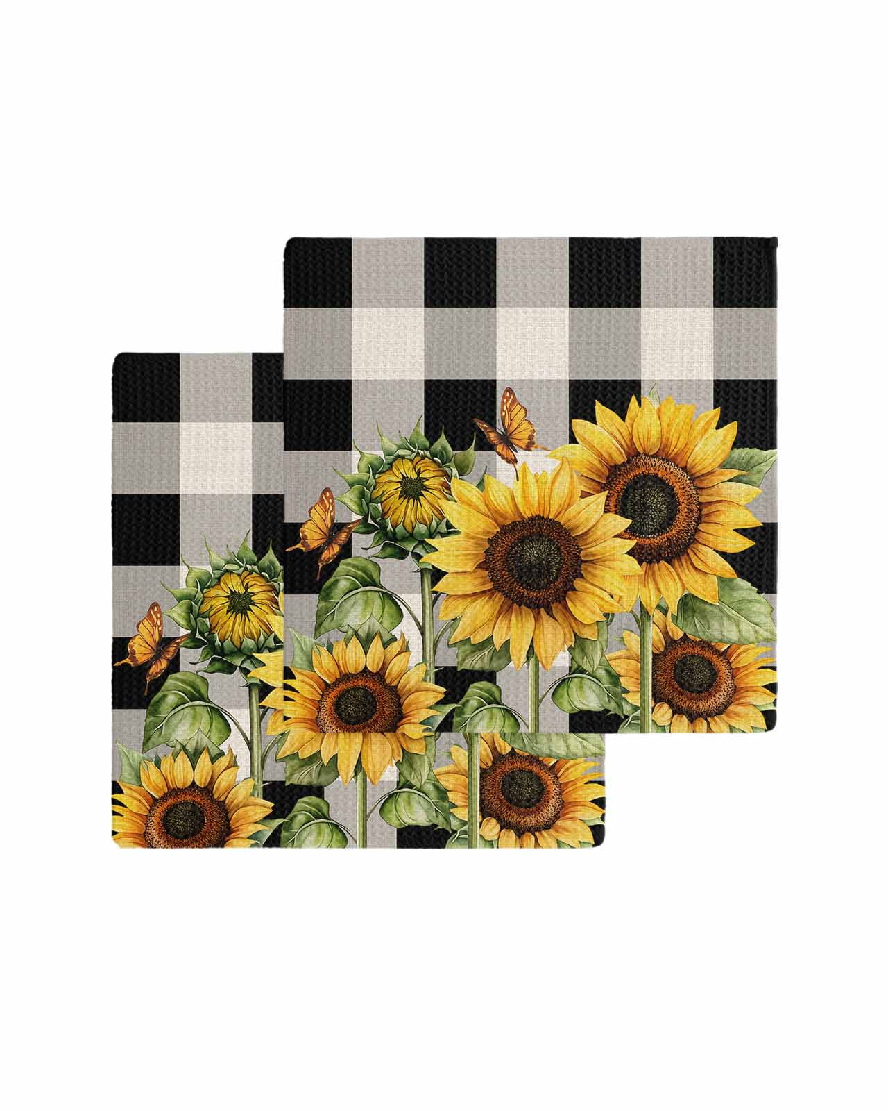 Sunflower Checkered Kitchen Dish Towels for Drying Dishes Set of 2 ...
