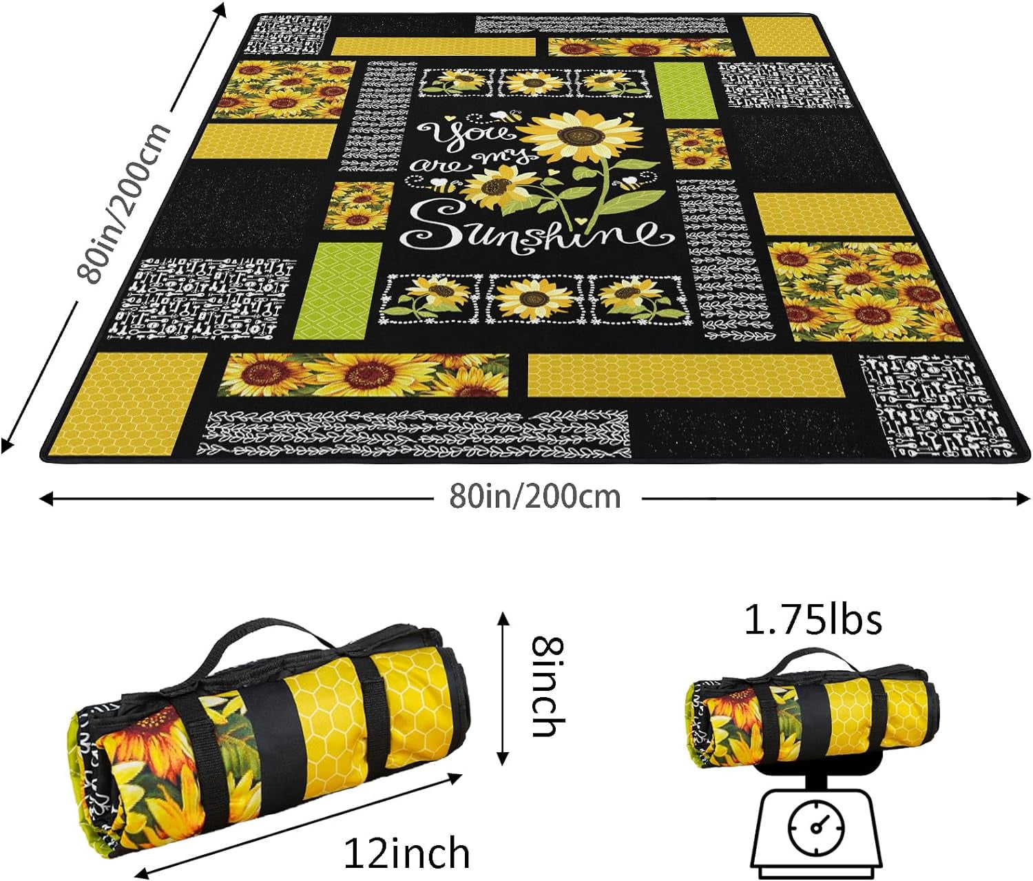 Sunflower Checkered Picnic Blankets Waterproof Foldable Picnic Blanket ...