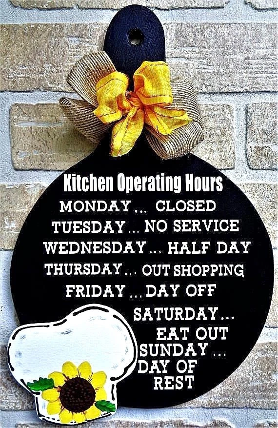 Sunflower Chef'S Hat Kitchen Operating Hours Skillet Sign Wall Art ...