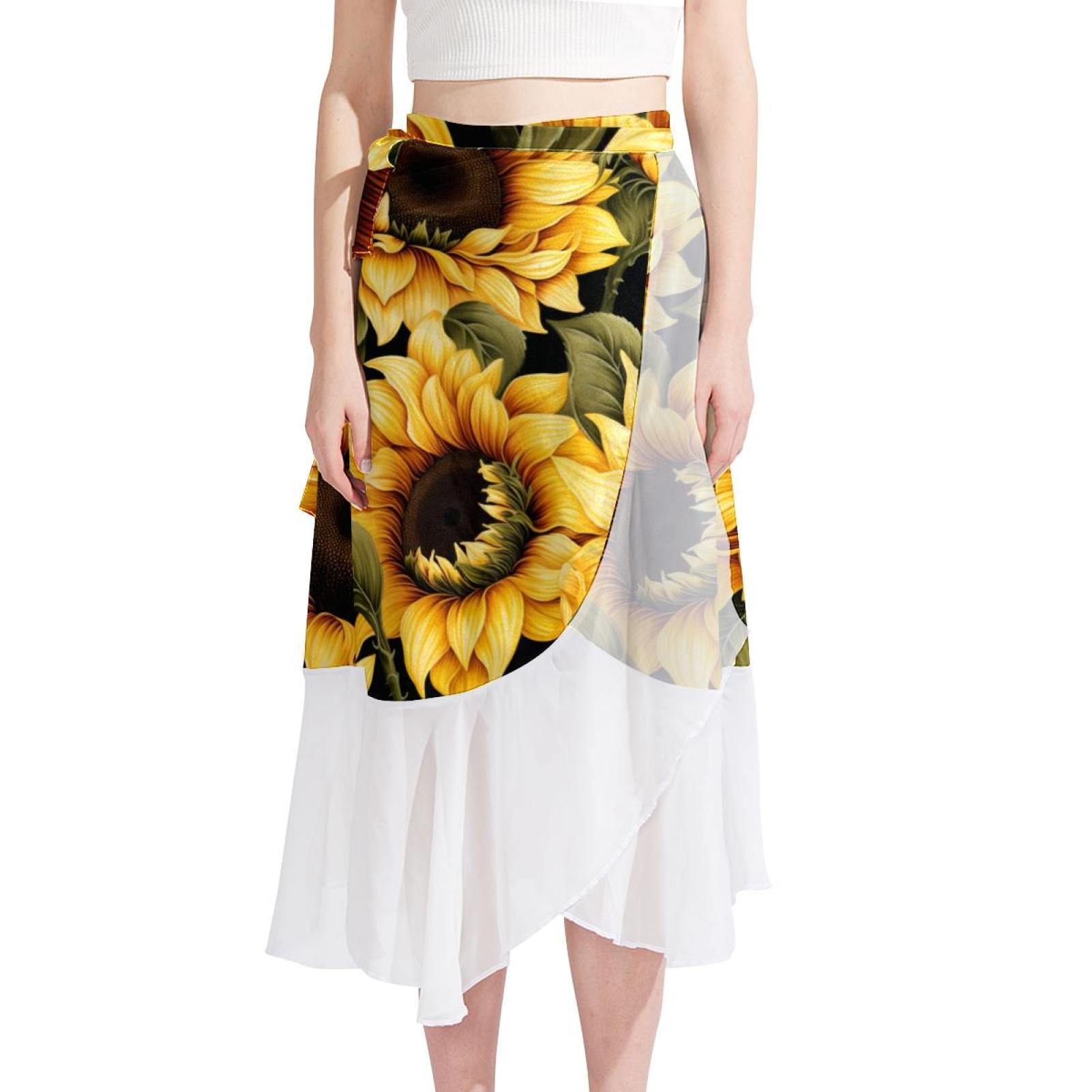 Sunflower Chic Chiffon Women's Beach Dress and Skirt Set for Sunny Days ...