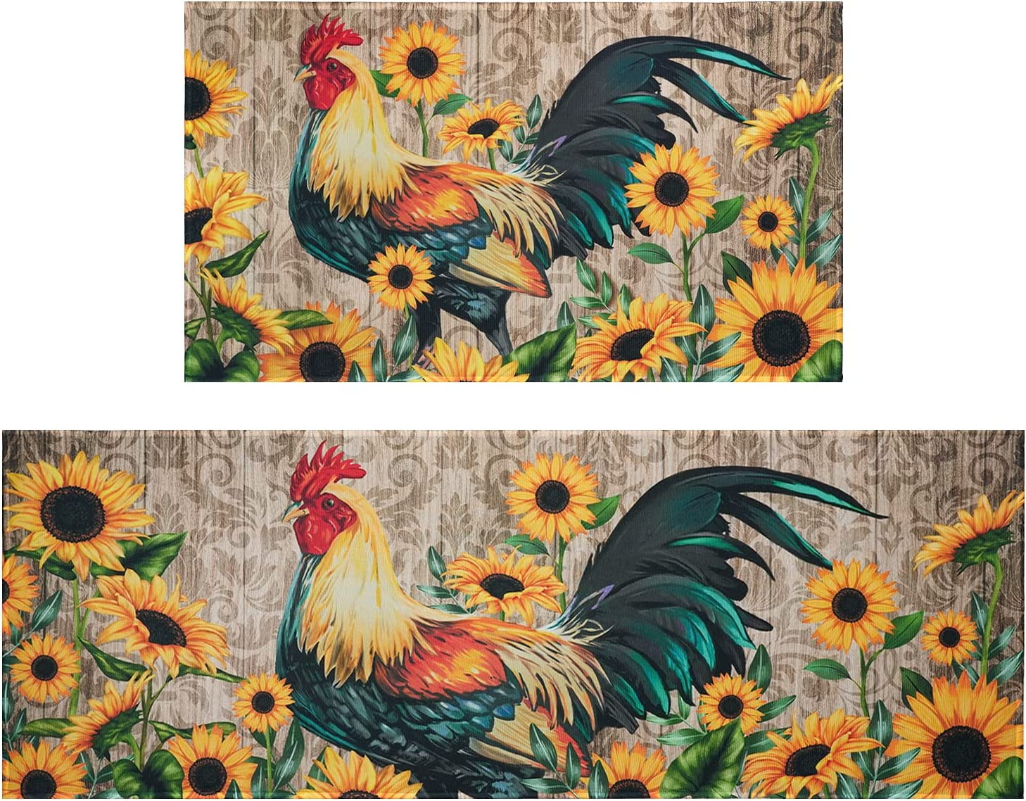 Sunflower Chicken Kitchen Mat Set of 2, Rooster Decor, Farmhouse Rugs ...