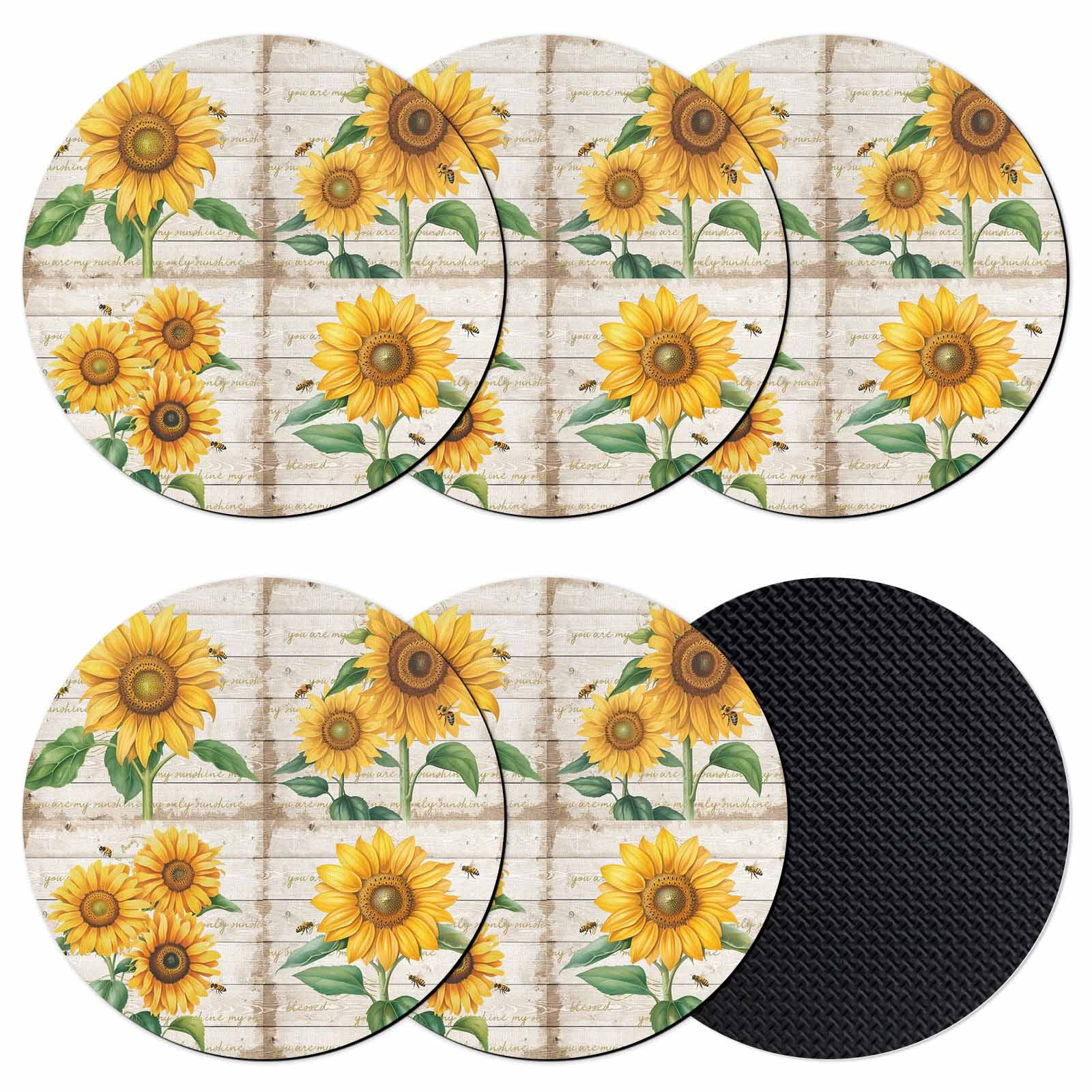 Sunflower Coasters Set of 6, Absorbent Coasters for Drinks, Yellow ...