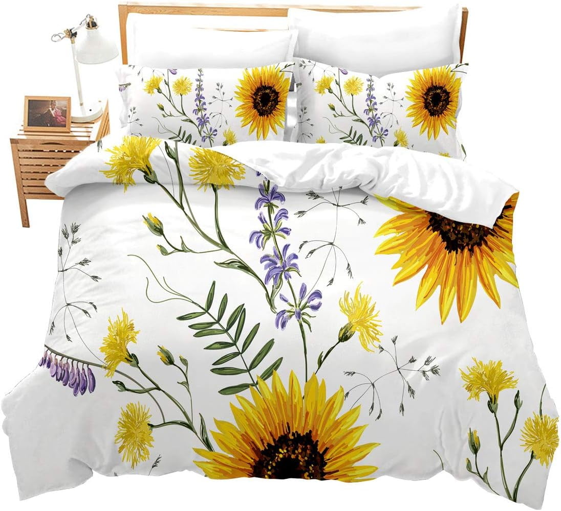 Sunflower Comforter Cover for Girls Yellow Floral Bedding Set Twin Full ...