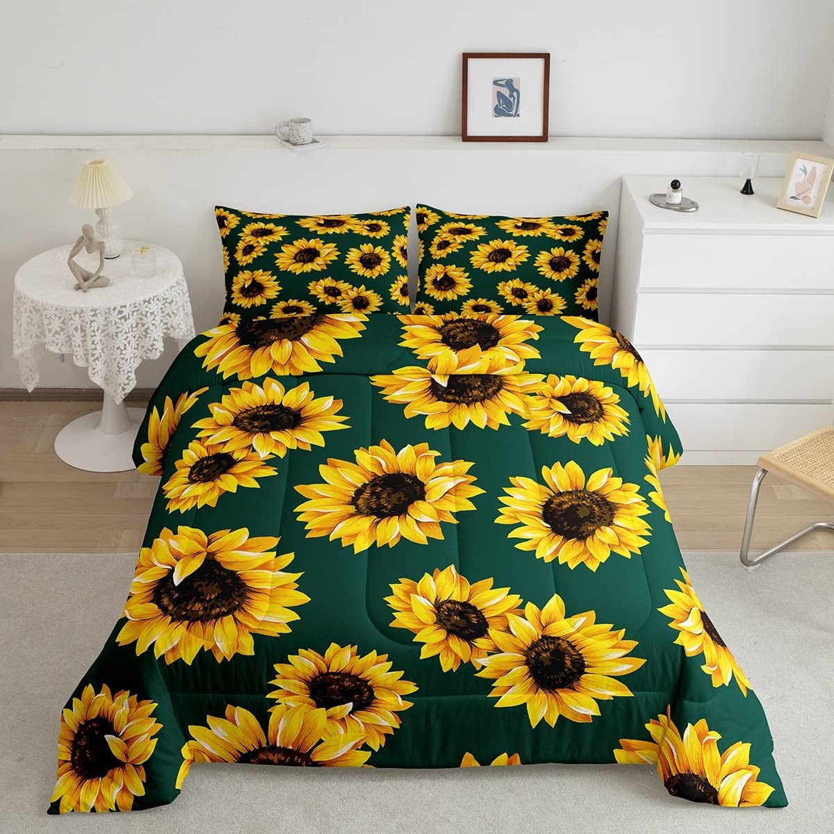 Sunflower Comforter Set Queen Size 3D Floral Bedding Set for Kids Girls ...