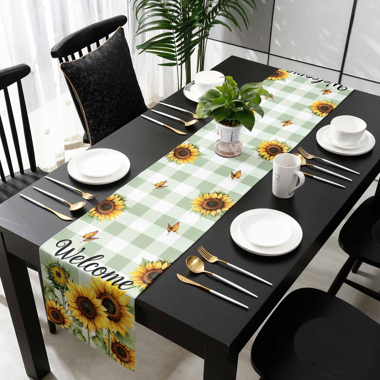 Sunflower Cotton Linen Table Extra Long Runner 13 x 120 inch Summer ...