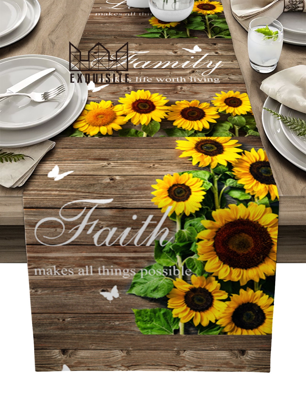 Sunflower Country Flower Gratitude Hope Faith Positive Table Runner ...
