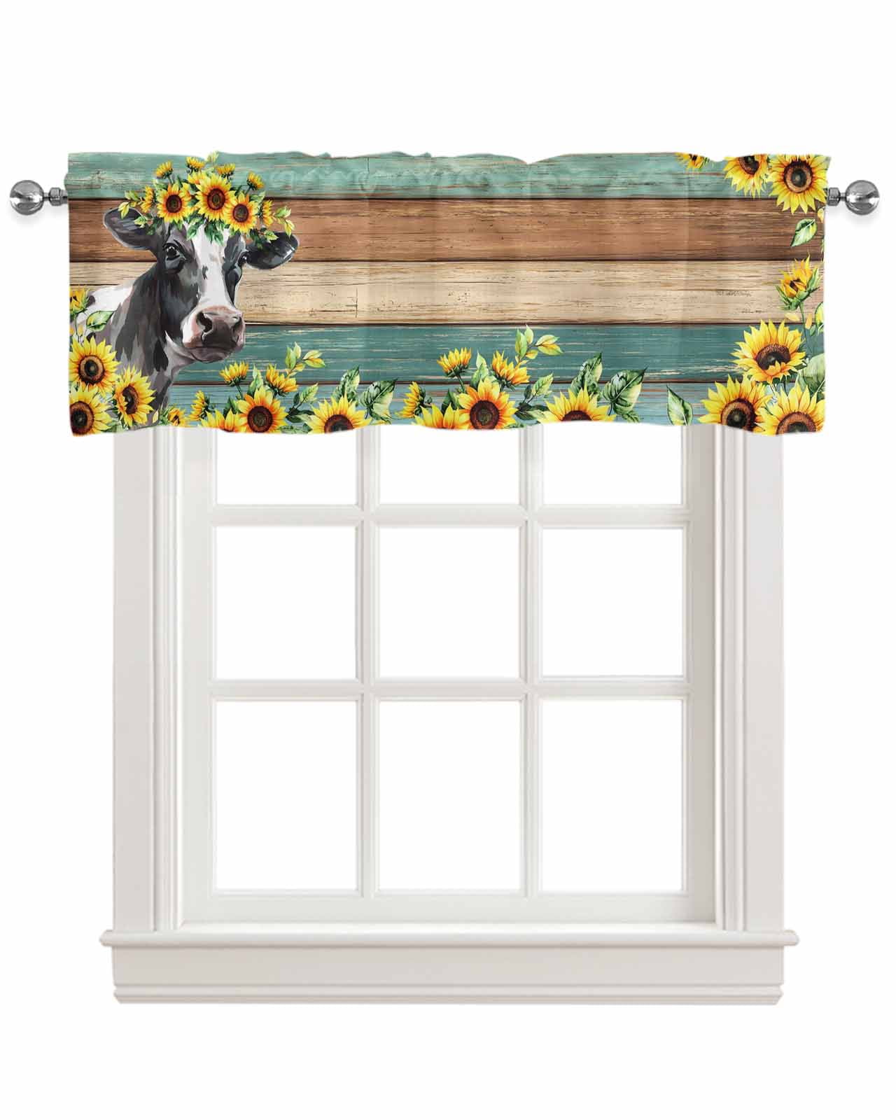Sunflower Cow Kitchen Valances for Windows Farmhouse Linen Window ...