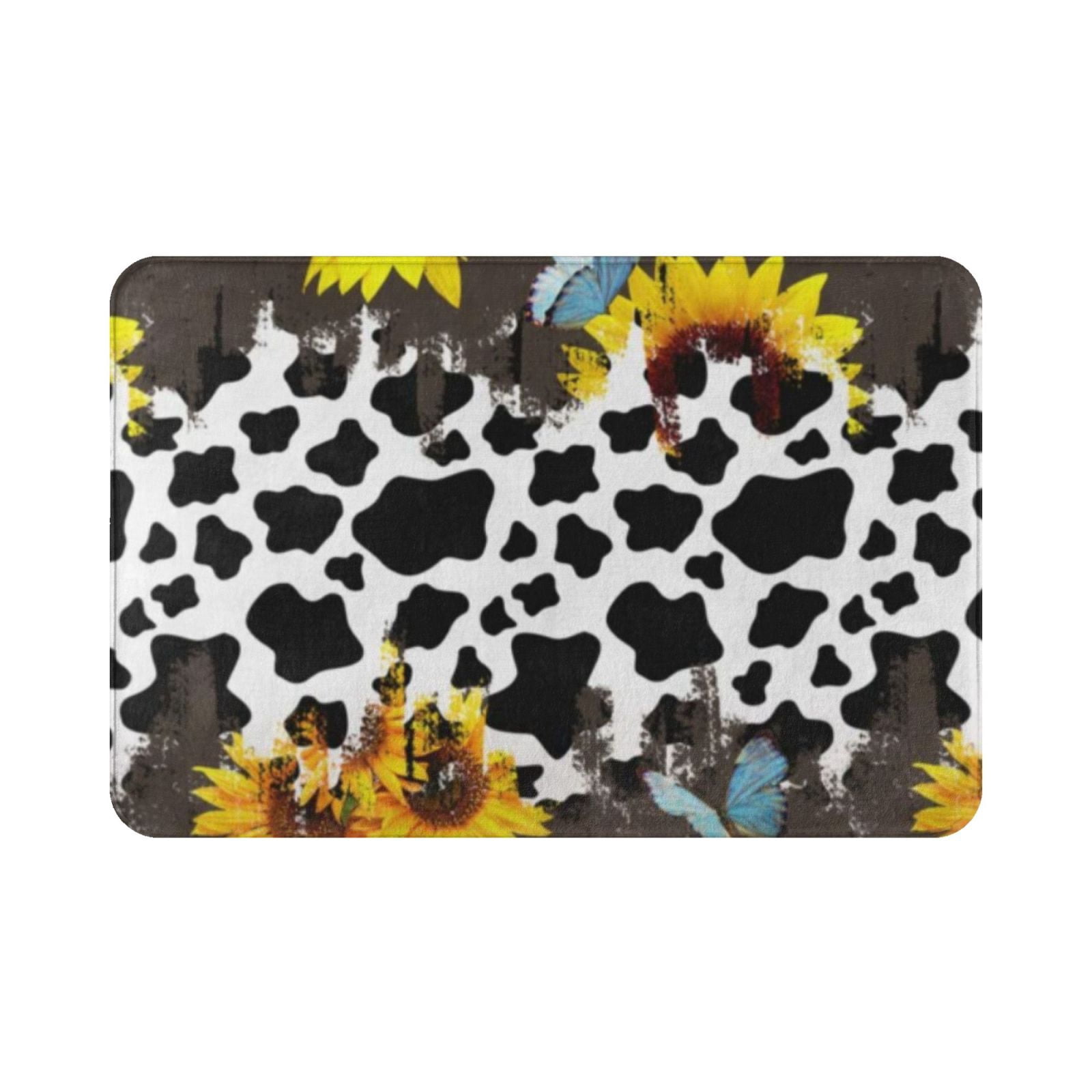 Sunflower Cow Print Bath Mats No Slip Bathroom Rugs Washable Kitchen ...