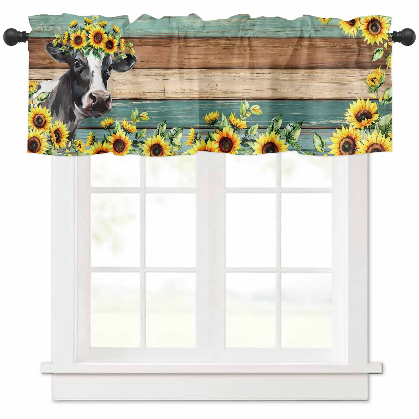 Sunflower Cow Valances for Windows Farmhouse Kitchen Curtains Valances ...