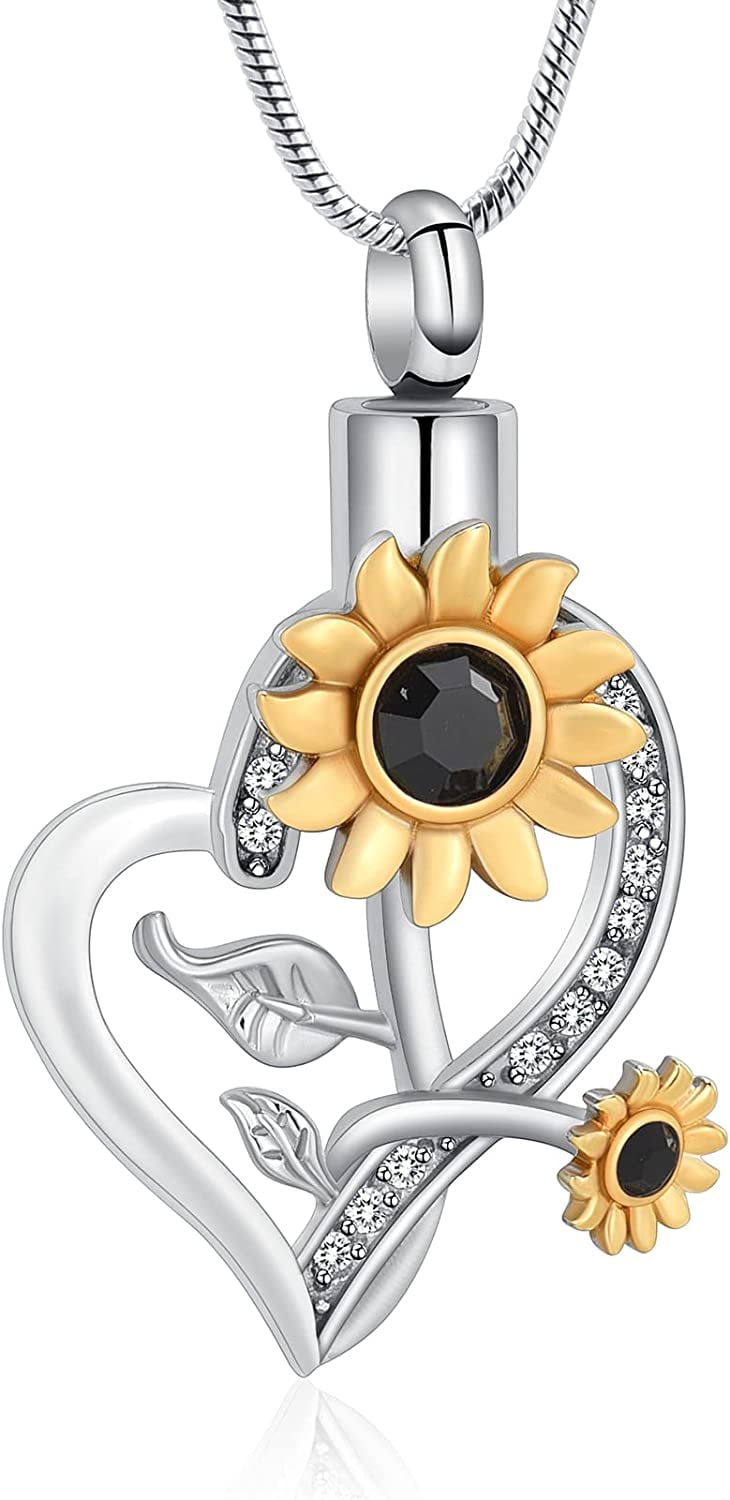 Sunflower Cremation Jewelry Heart Urn Necklace for Ashes for Women ...