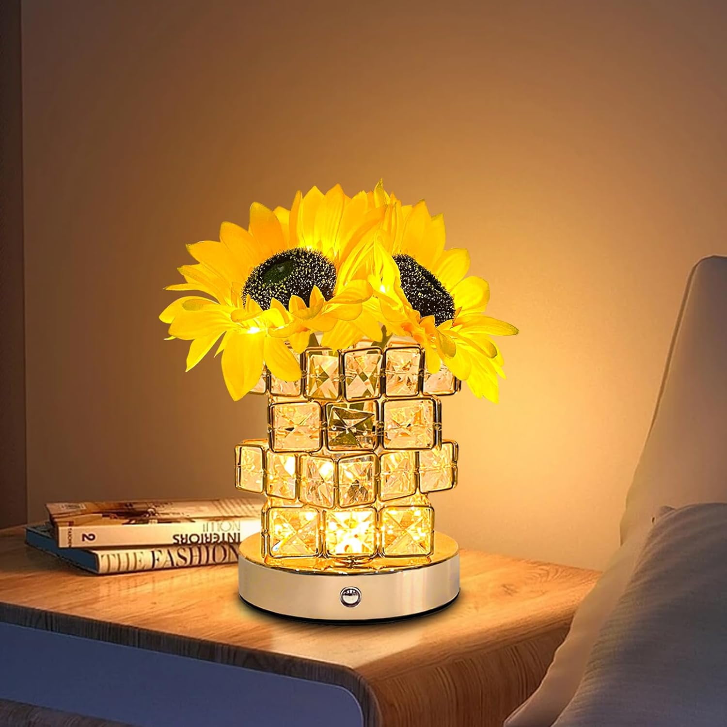 Sunflower Crystal Table Lamp, Touch Dimming Night Light, USB ...