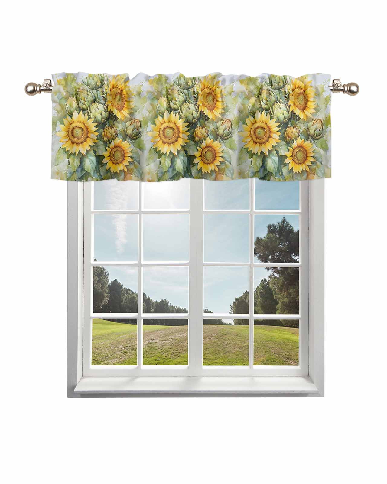 Sunflower Curtain Valance for Windows/Living Room/Kitchen/Bathroom/Café ...