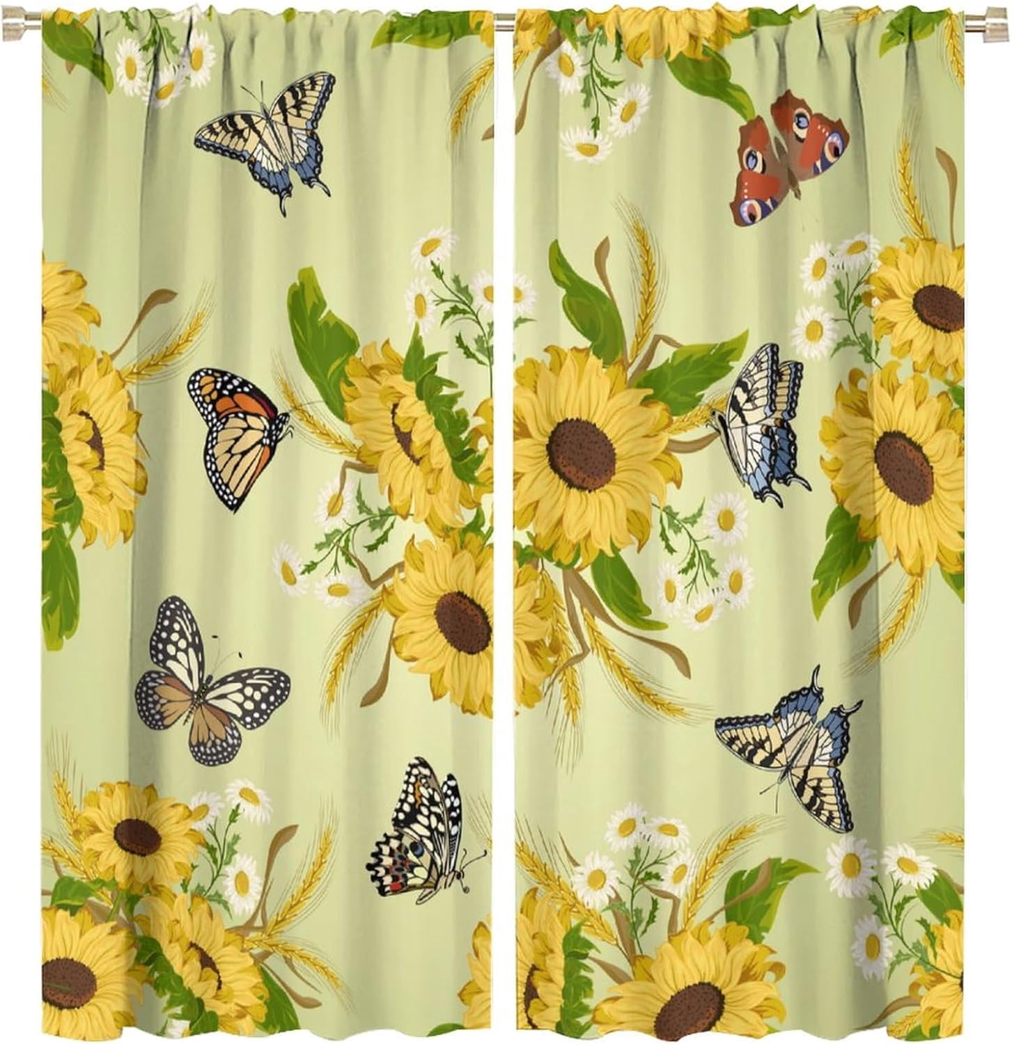 Sunflower Curtains Rustic Farmhouse Floral Butterflies White Flowers ...