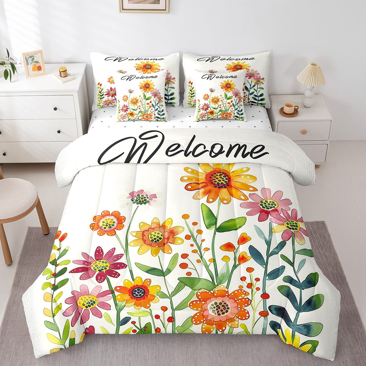 Sunflower Daisy Bedding Set Rustic Flowers Twin Comforter Set 7 Piece ...