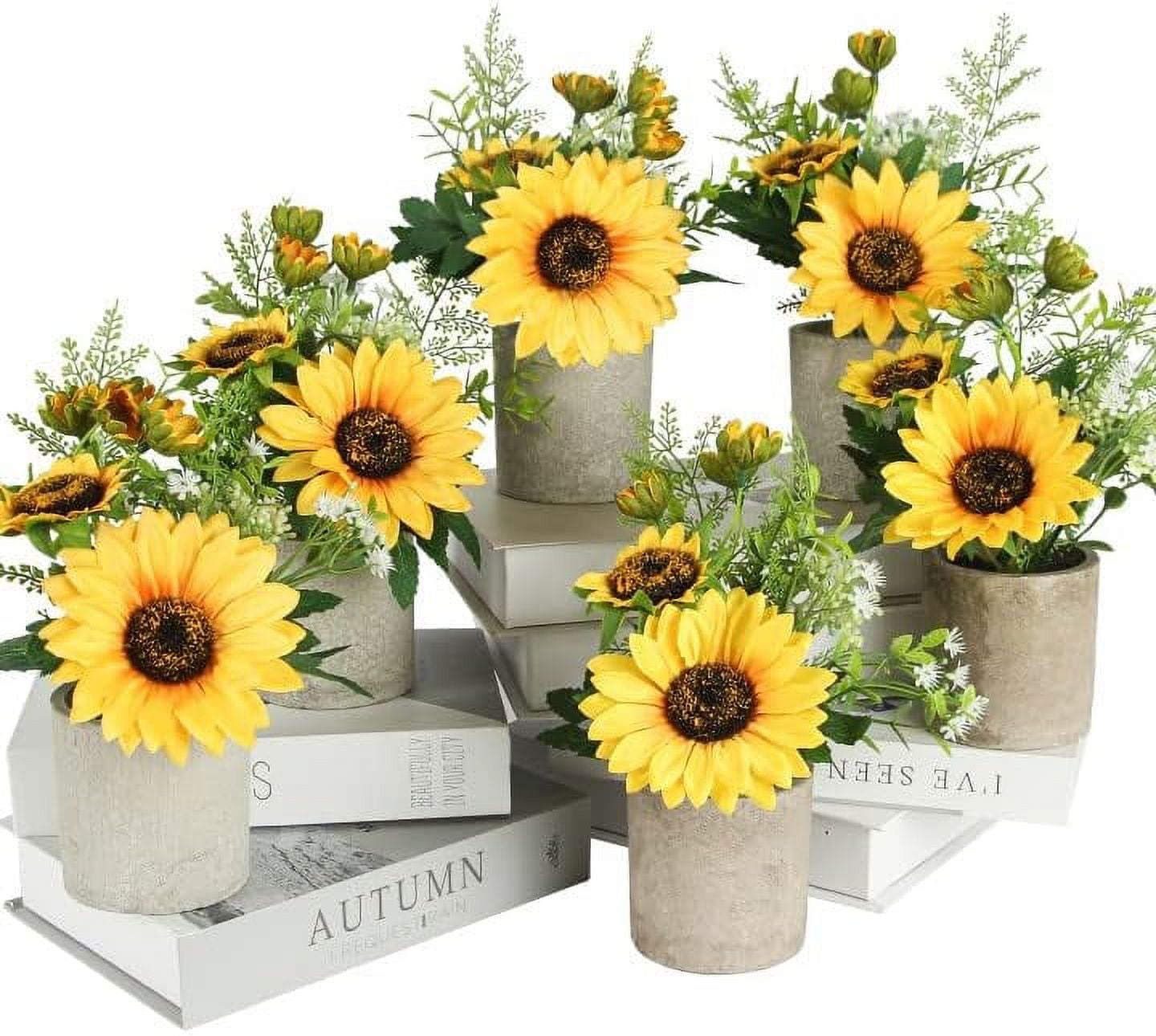 Sunflower Decor Artificial Potted Plants Yellow Fake Flower in Pots ...