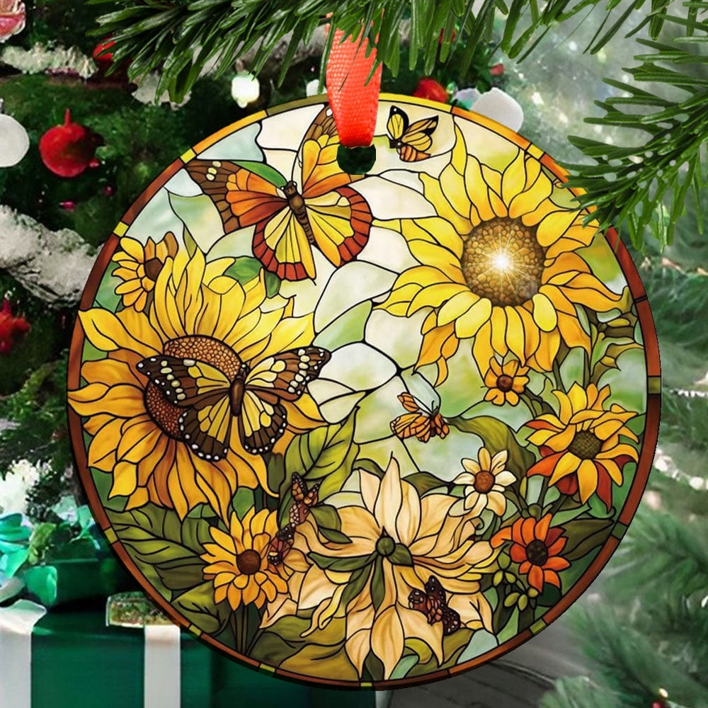 Sunflower Decor Suncatcher Ornament Window Hanging - Butterfly ...
