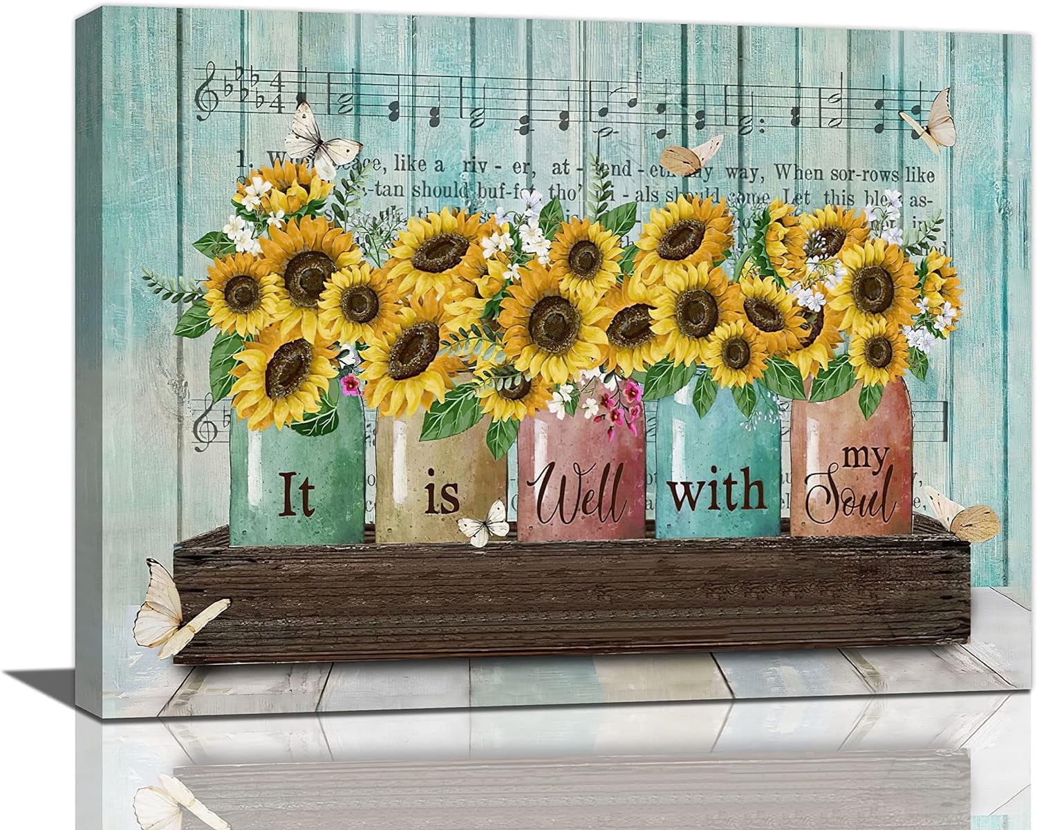 Sunflower Decor Wall Art Farmhouse Christian Hymn It Is Well With My ...