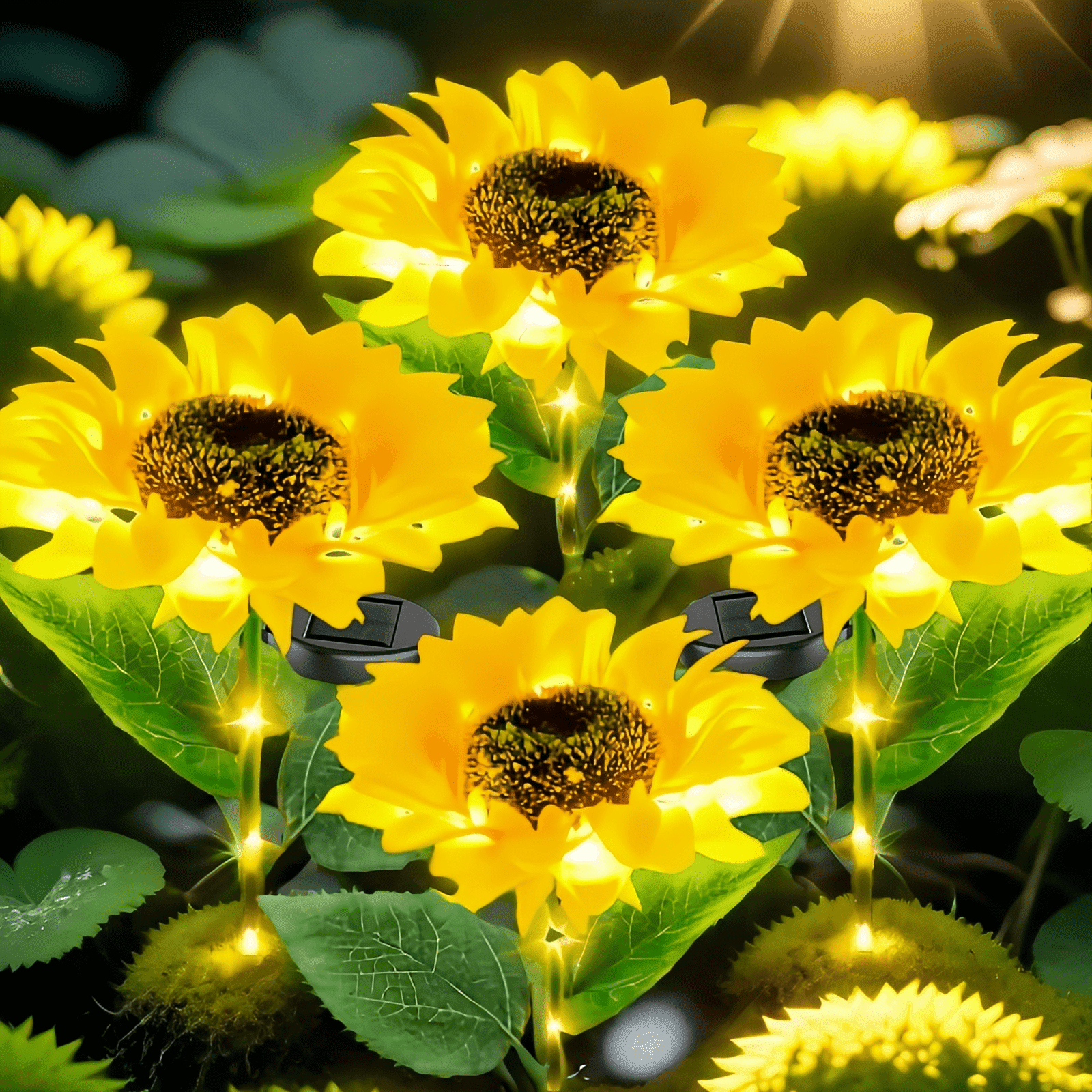 4 Pack Sunflower Decorative Lights for Outdoor,4 LED Upgraded Solar ...