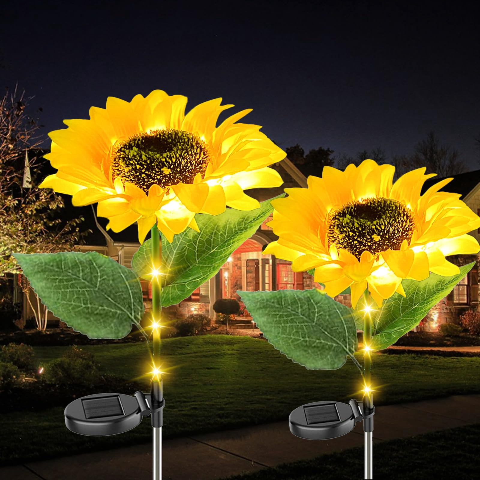 2 Pack Sunflower Decorative Lights for Outdoor,LED Upgraded Solar ...