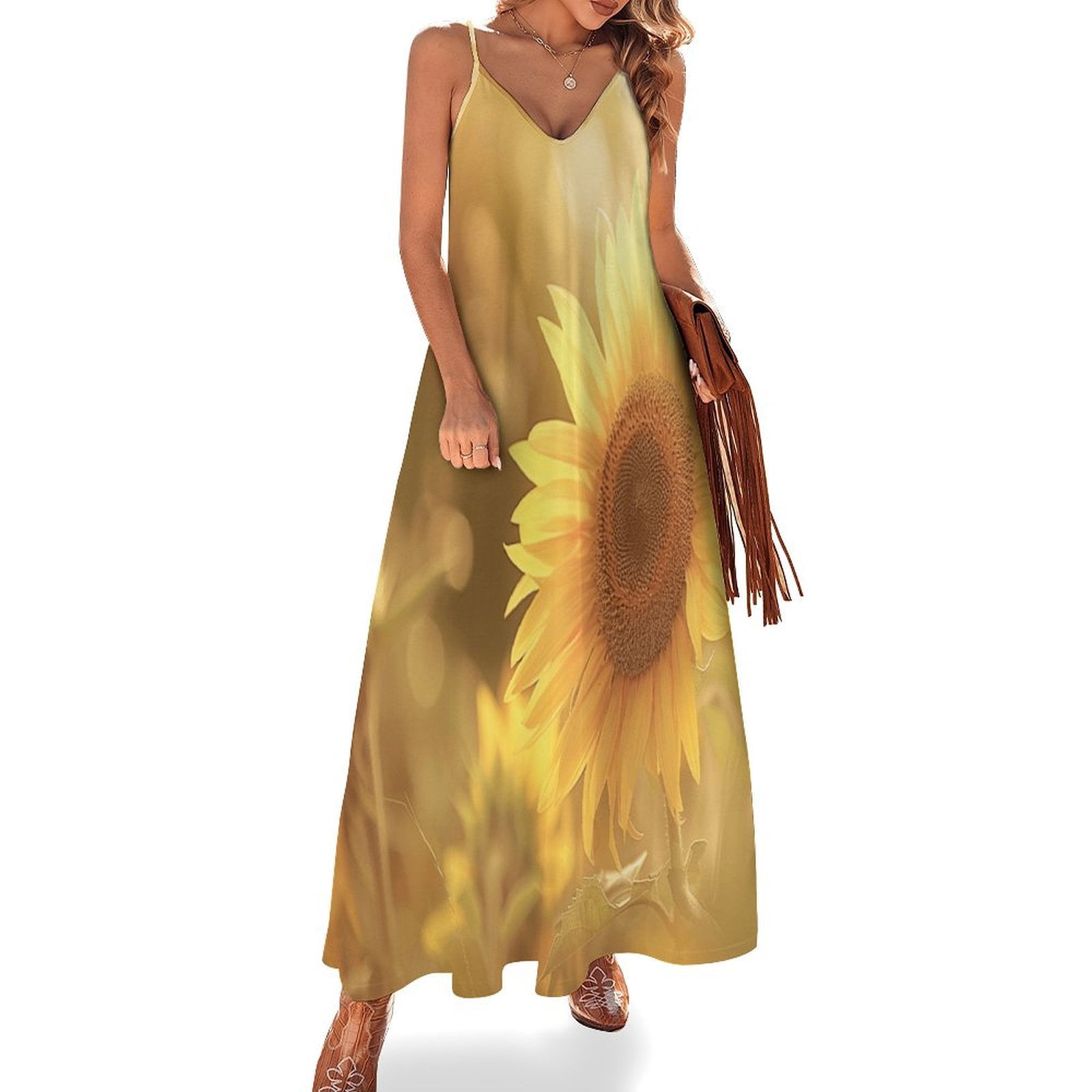 Sunflower Design Sleeveless Dress Woman Fashion Long Dresses Women's ...