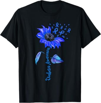 Sunflower Diabetes Awareness Support Blue Ribbon T1D Type 1 T-Shirt ...