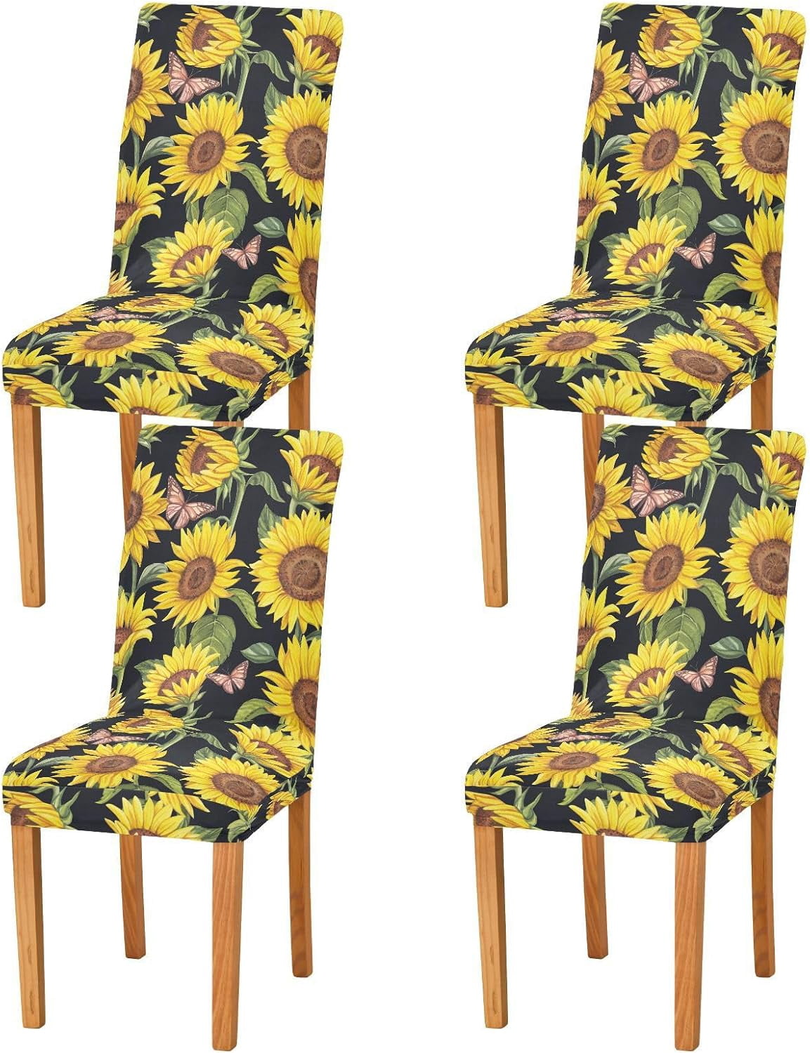 Sunflower Dining Chair Covers Set of 4, Stretch Kitchen Chair Slipcover ...