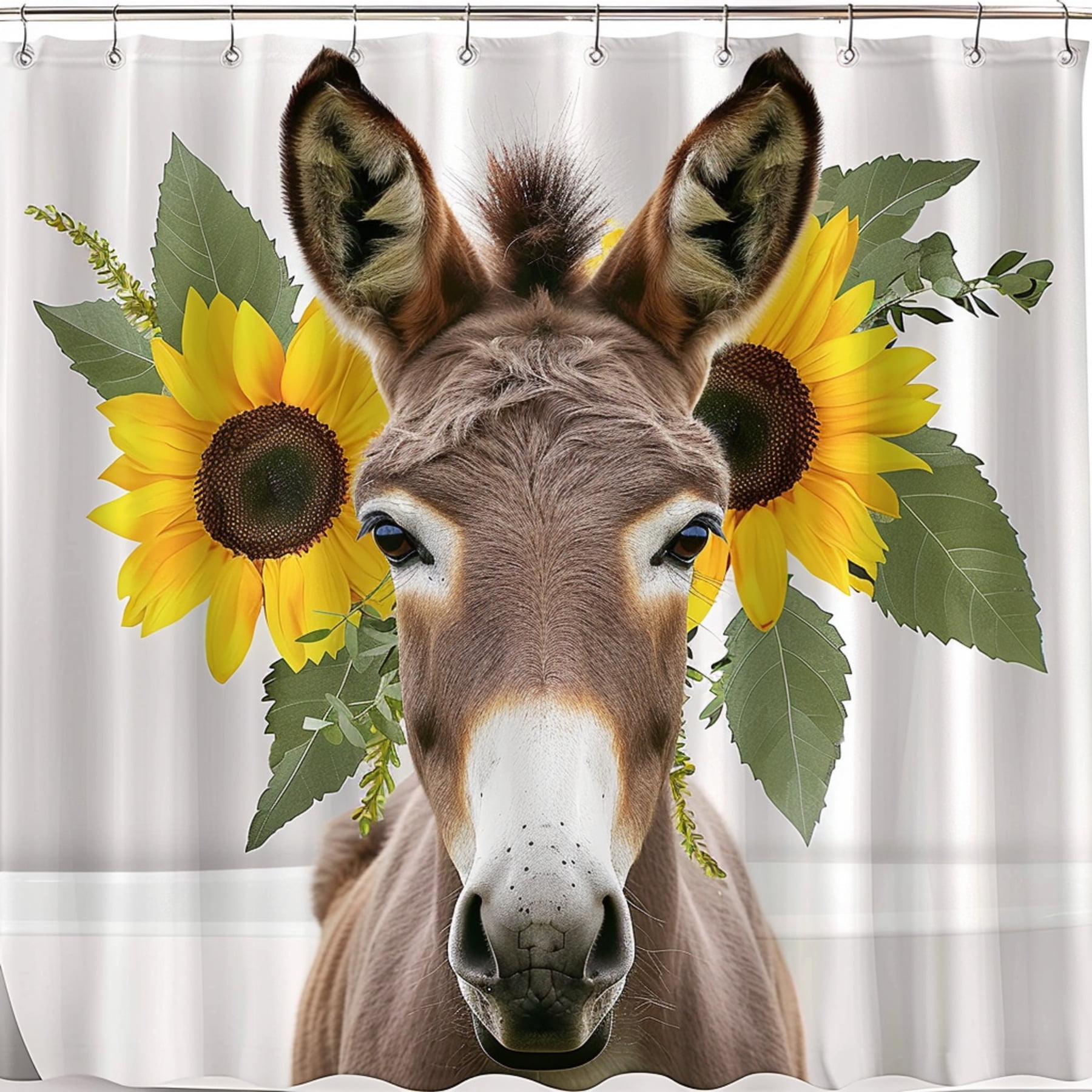 Sunflower Donkey Delight Shower Curtain Hyper Realistic Design White ...