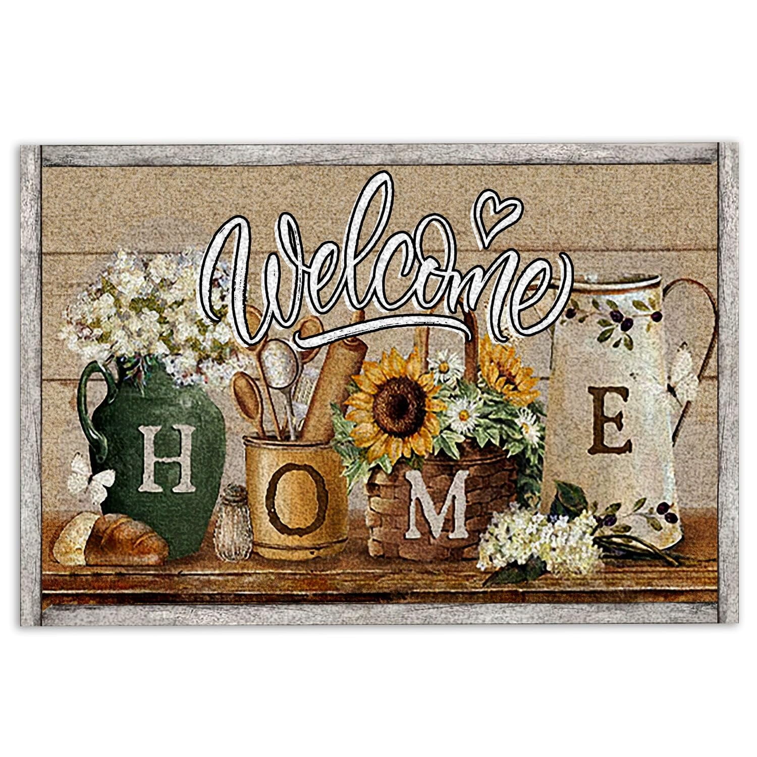 Sunflower Door Mat Sunflower Jars Floral Welcome Home Kitchen ...
