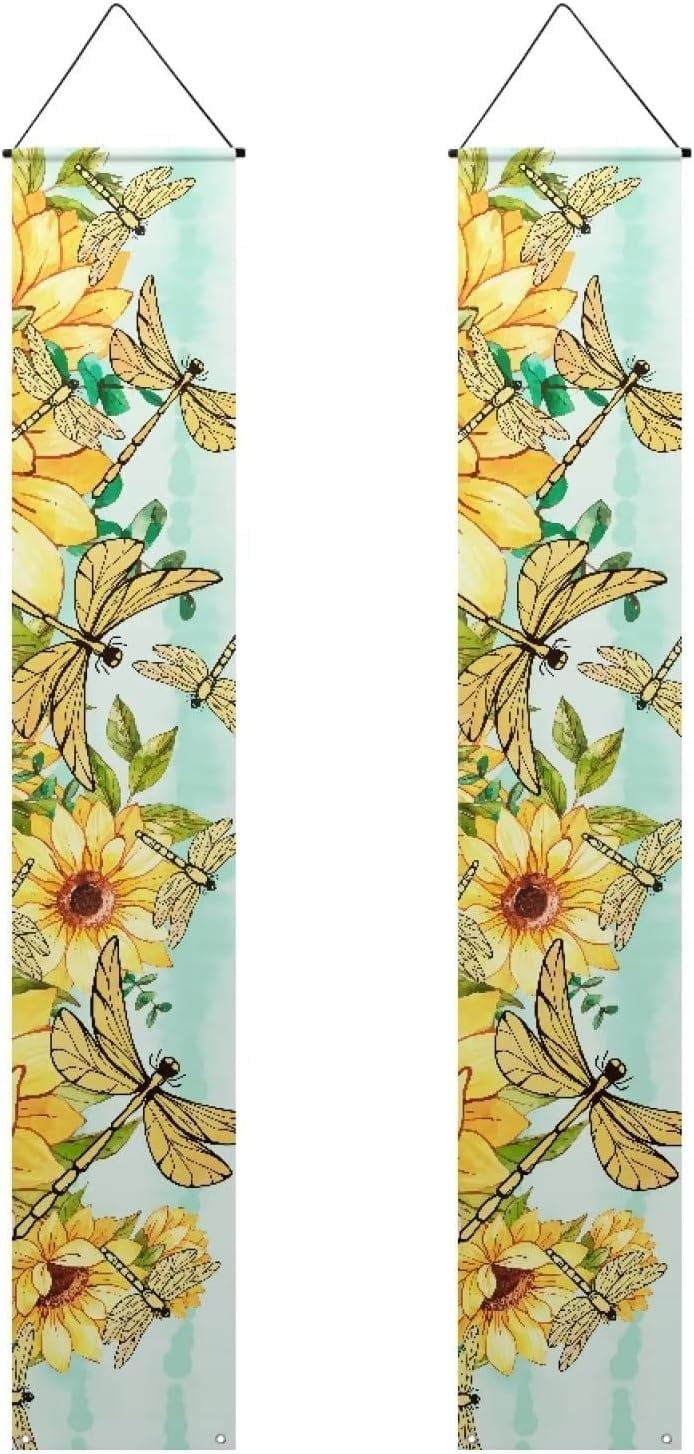 Sunflower Dragonfly Print Hanging Banner Vertical Sign for Front Door ...
