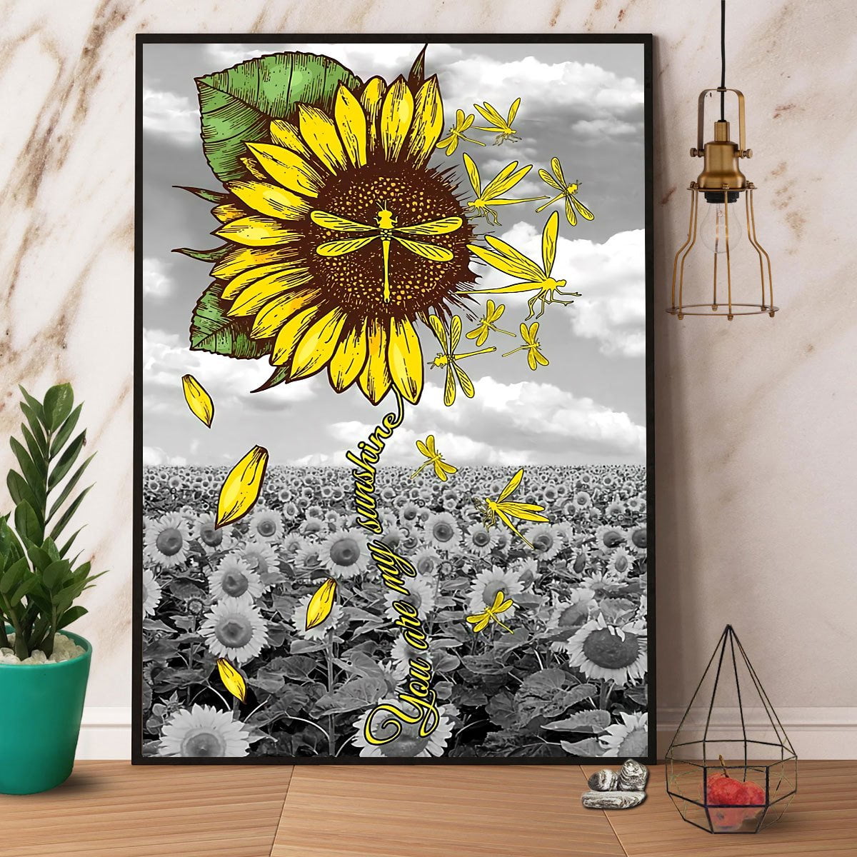 Sunflower Dragonfly You Are My Sunshine Paper Poster No Frame Matte ...