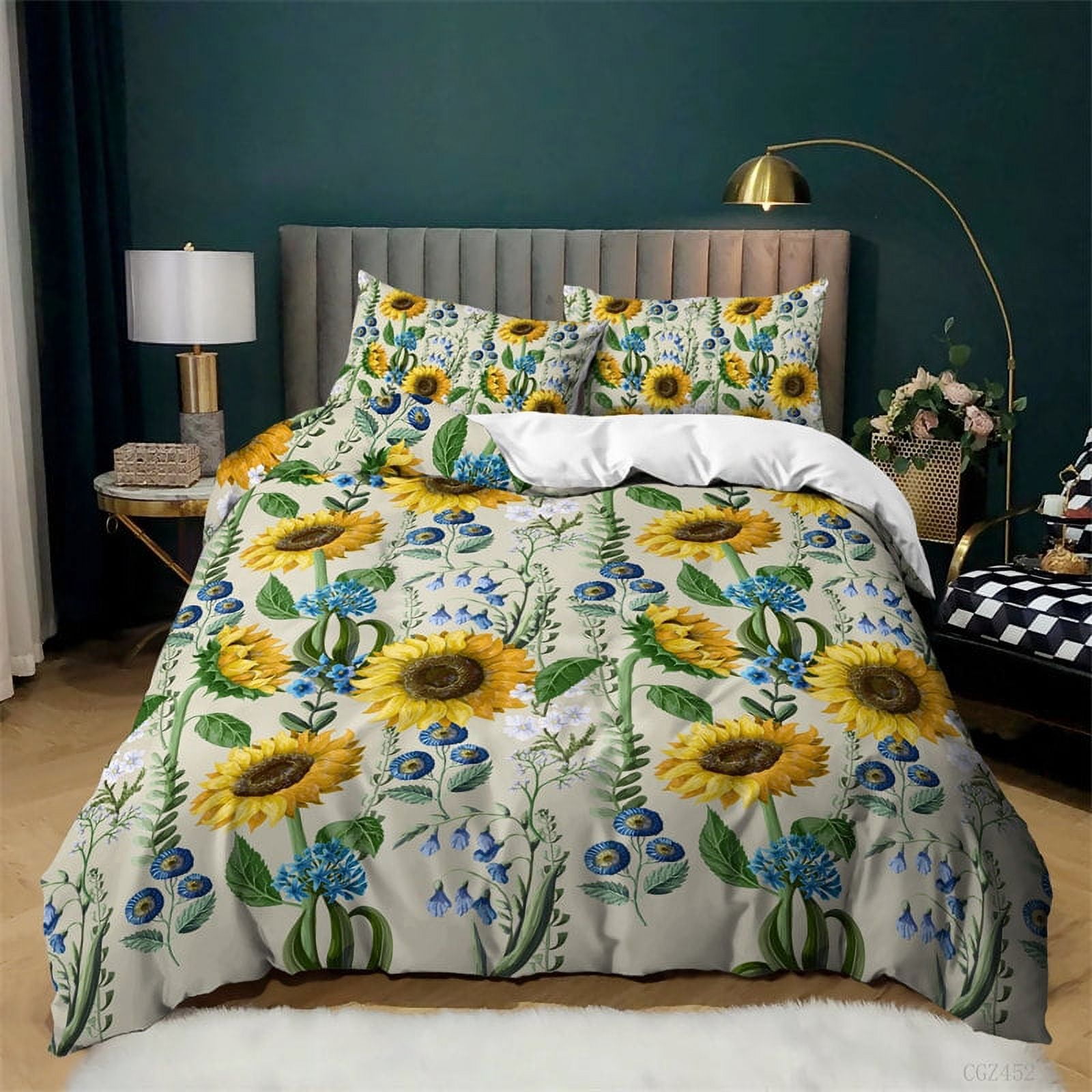 Sunflower Duvet Cover 3D Print Blossom Flowers Bedding Set Microfiber ...