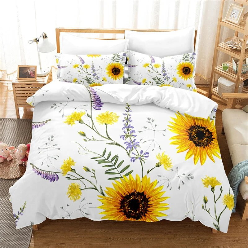 Sunflower Duvet Cover Flower Quilt Cover Lovers Bedding Set Queen Bed ...