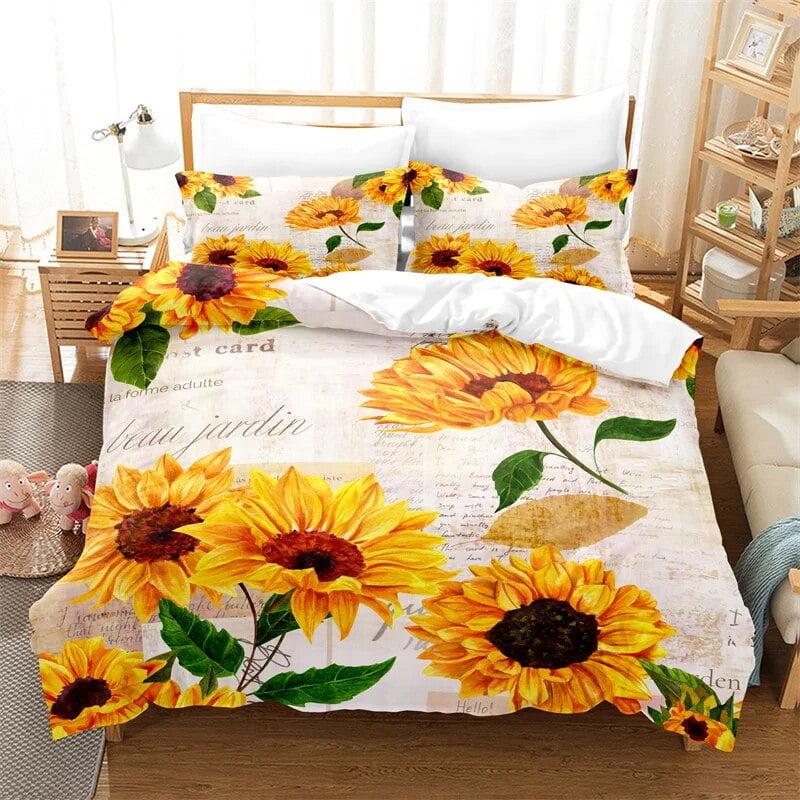 Sunflower Duvet Cover Flower Quilt Cover Lovers Bedding Set Queen Bed ...