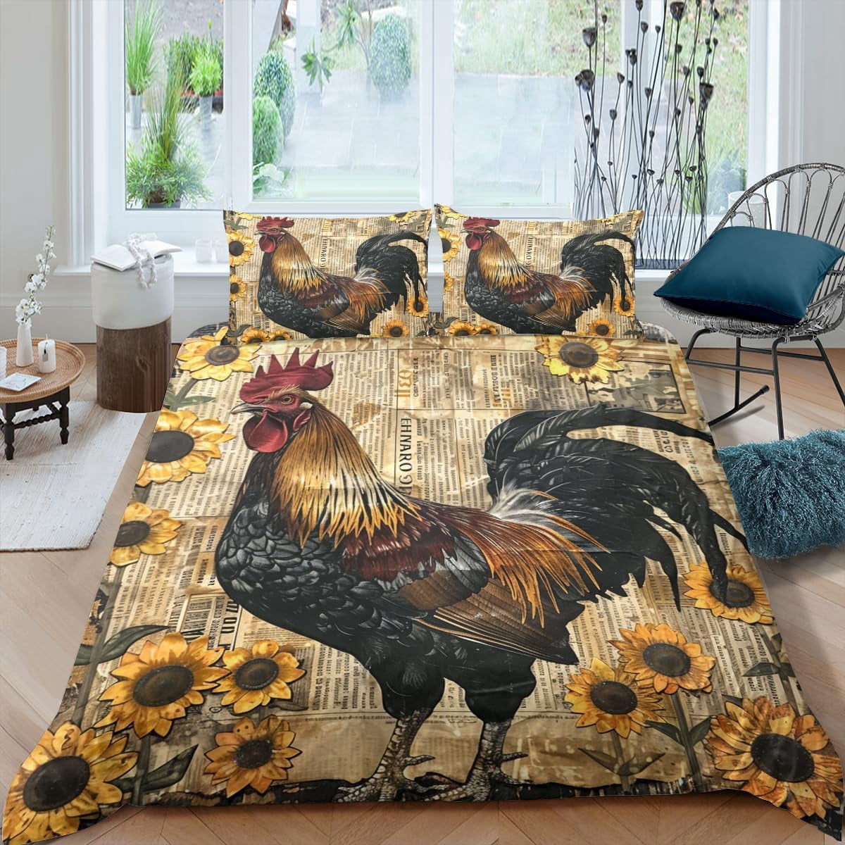 Sunflower Duvet Cover Rooster Duvet Cover Set Farm Life Themed ...