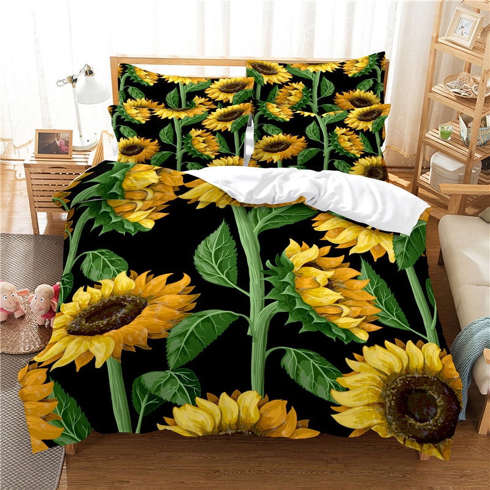 Sunflower Duvet Cover Set Flower Plants Pattern Duvet Cover Red rose ...