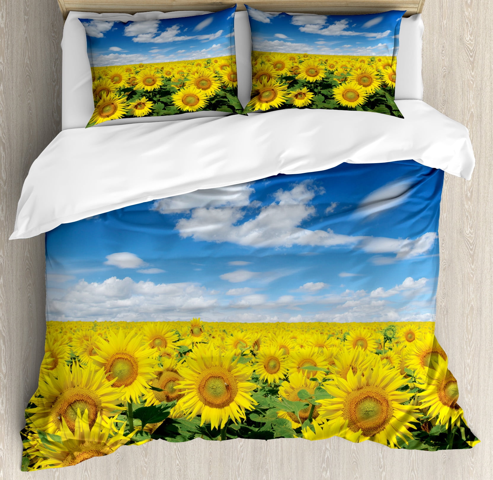 Sunflower Duvet Cover Set, Fresh Sunflowers Field Under Clear Sky ...