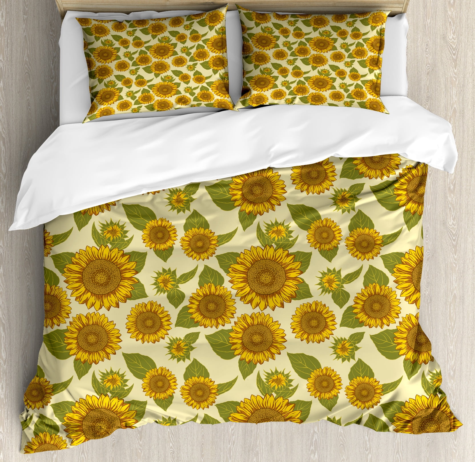 Sunflower Duvet Cover Set, Funky Style Sunflower in Pastel Colors Old ...