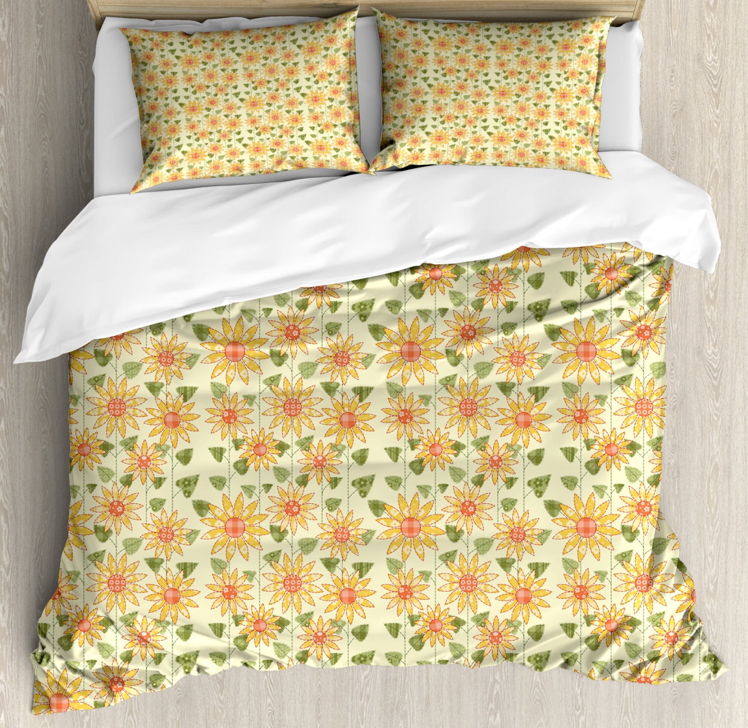 Sunflower Duvet Cover Set King Size, Floral Nature Pattern in Patchwork ...