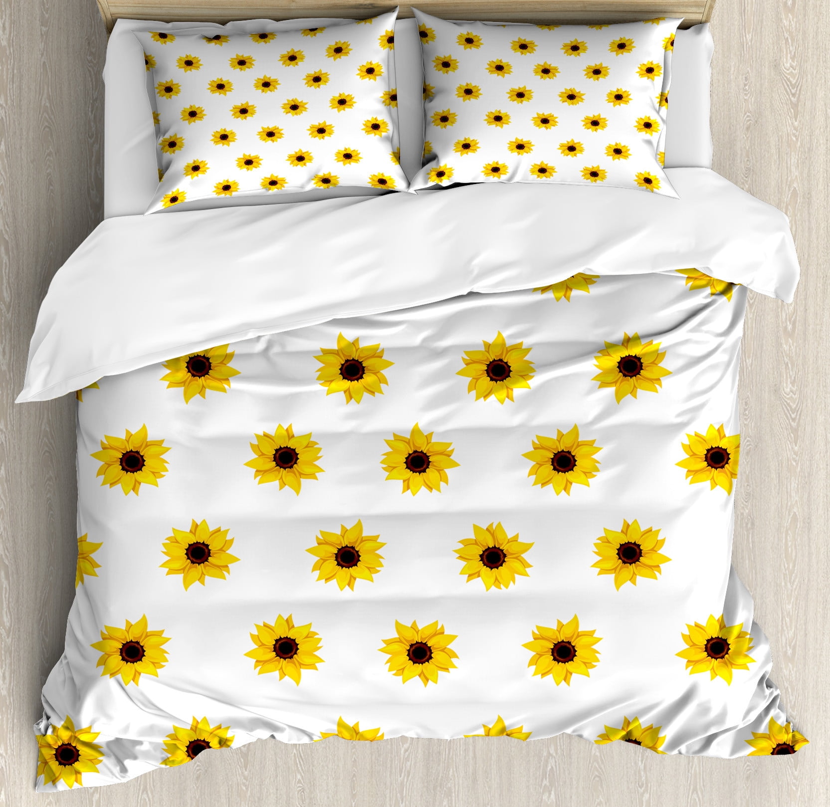 Sunflower Duvet Cover Set, Sunflower Pattern on a White Background ...