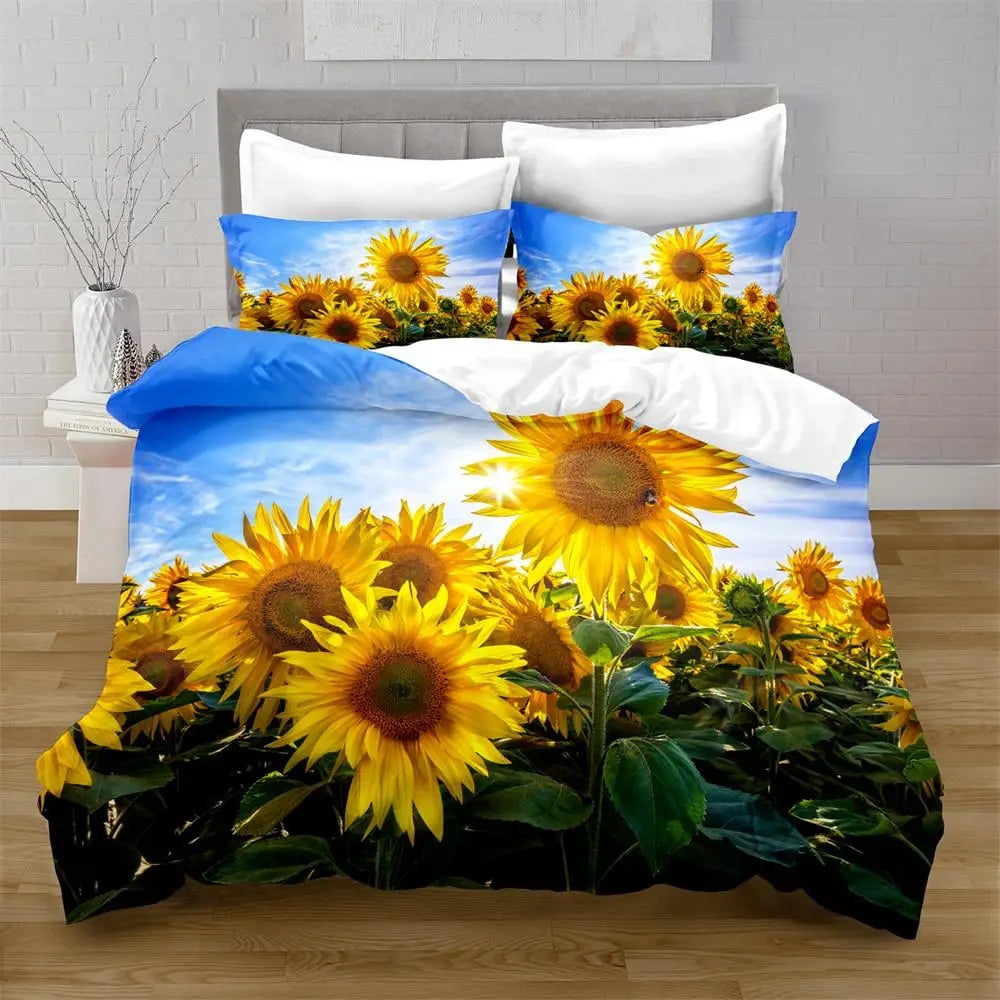Sunflower Duvet Cover Set Yellow Flowers Lush Sunflowers In The Field ...