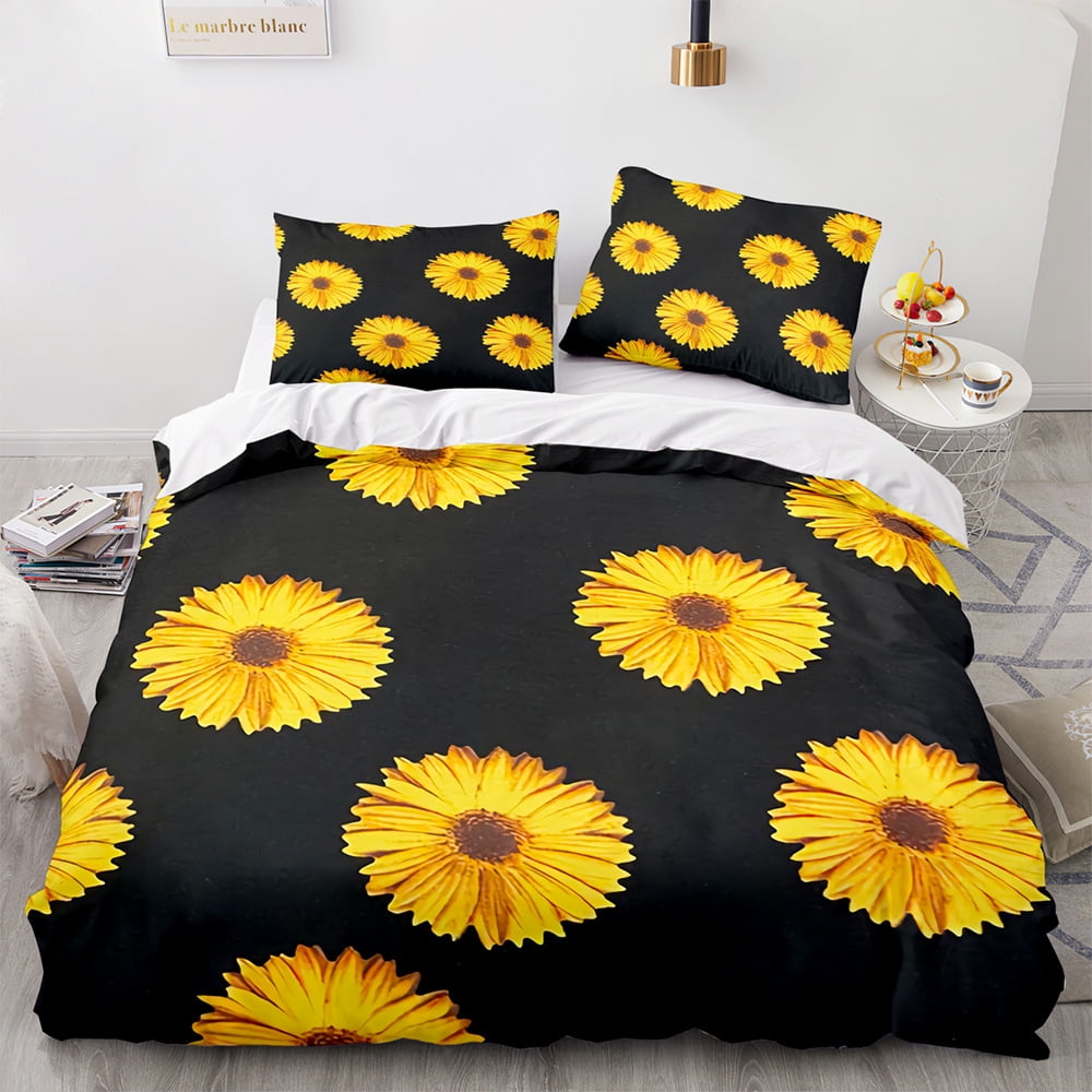 Sunflower Duvet Cover Sets King Size Rustic Farmhouse Bee Bedding Set