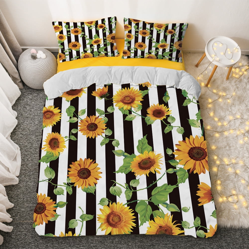 Sunflower Duvet Cover Sets King Size Rustic Farmhouse Bee Bedding Set