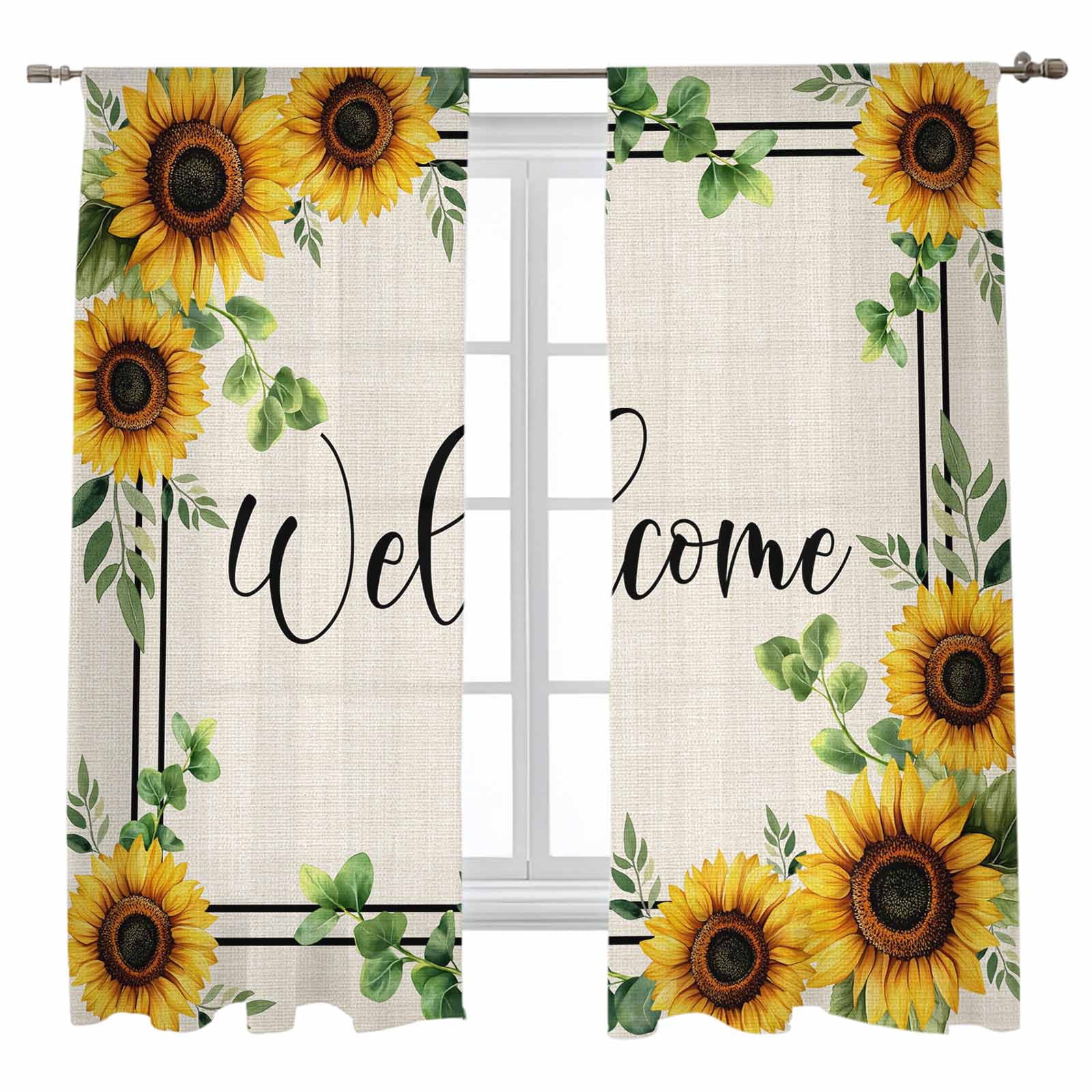 Sunflower Eucalyptus Sheer Curtains 72 inches Long, Welcome Linen ...