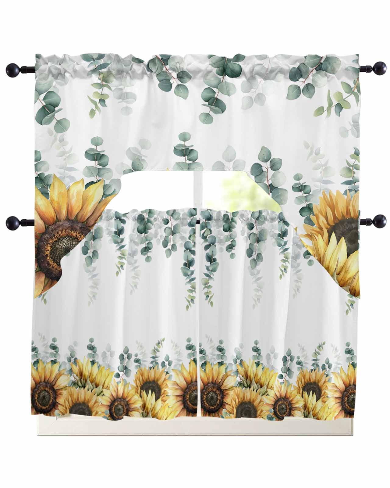 Sunflower Eucalyptus Swag Curtains for Living Room/Bedroom Windows ...