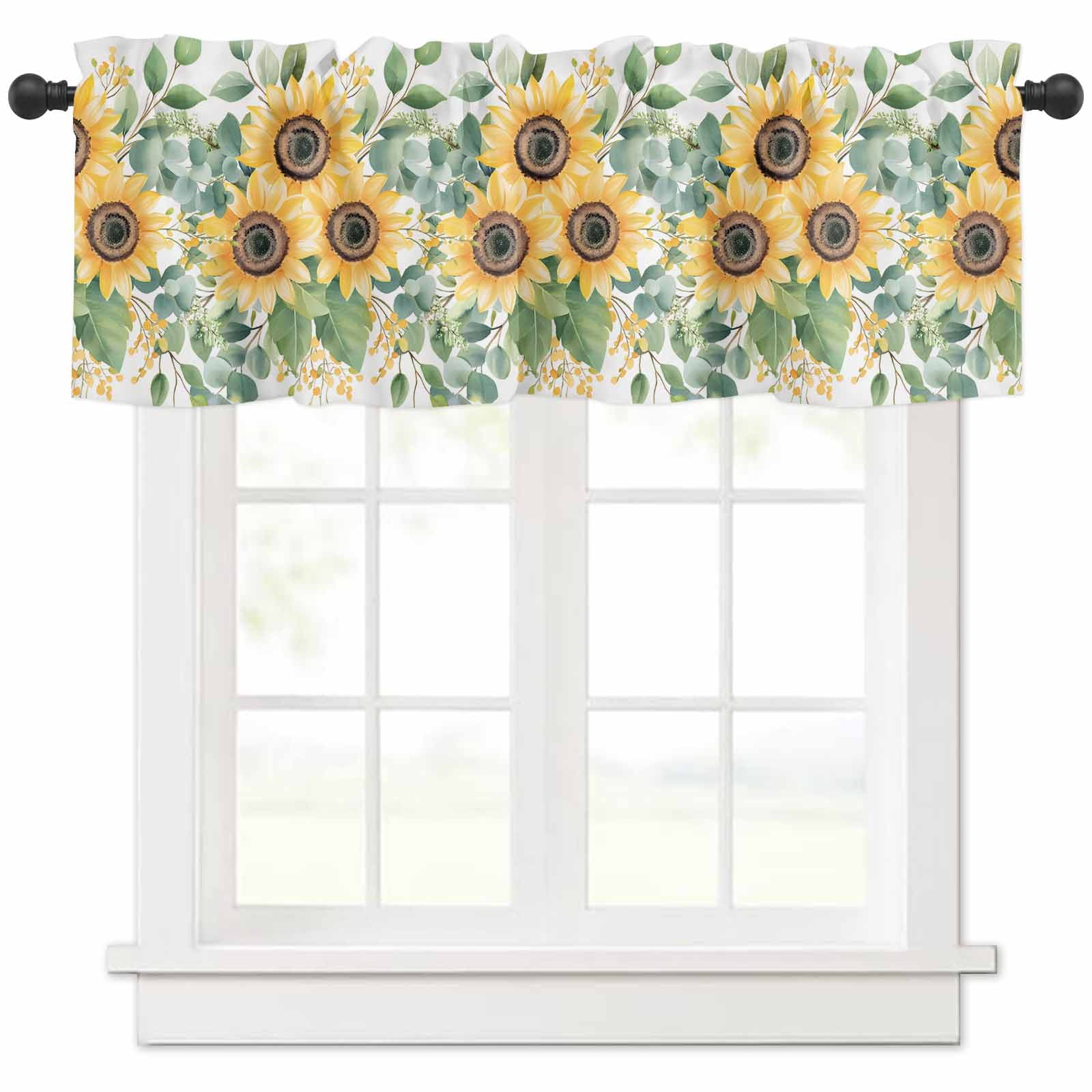 Sunflower Eucalyptus Valances for Windows Farmhouse Kitchen Curtains ...