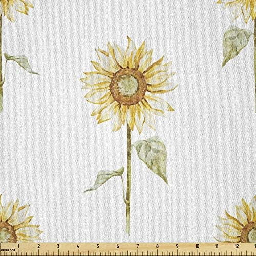 Sunflower Fabric By The Yard, Hand Drawn Floral Pattern Watercolor ...