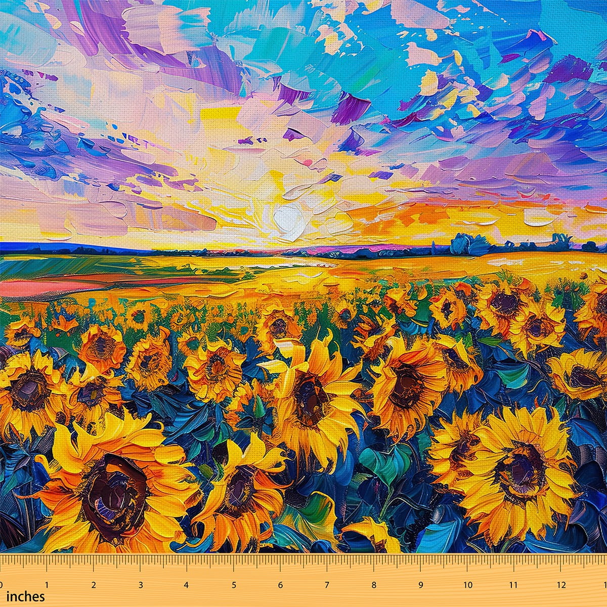 Sunflower Fabric By The Yard,Oil Painting Upholstery Fabric,Sky Clouds ...