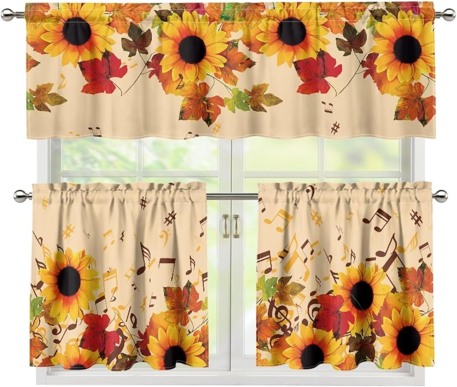 Sunflower Fall Leaves Curtains for Kitchen Windows 3 Piece Small ...
