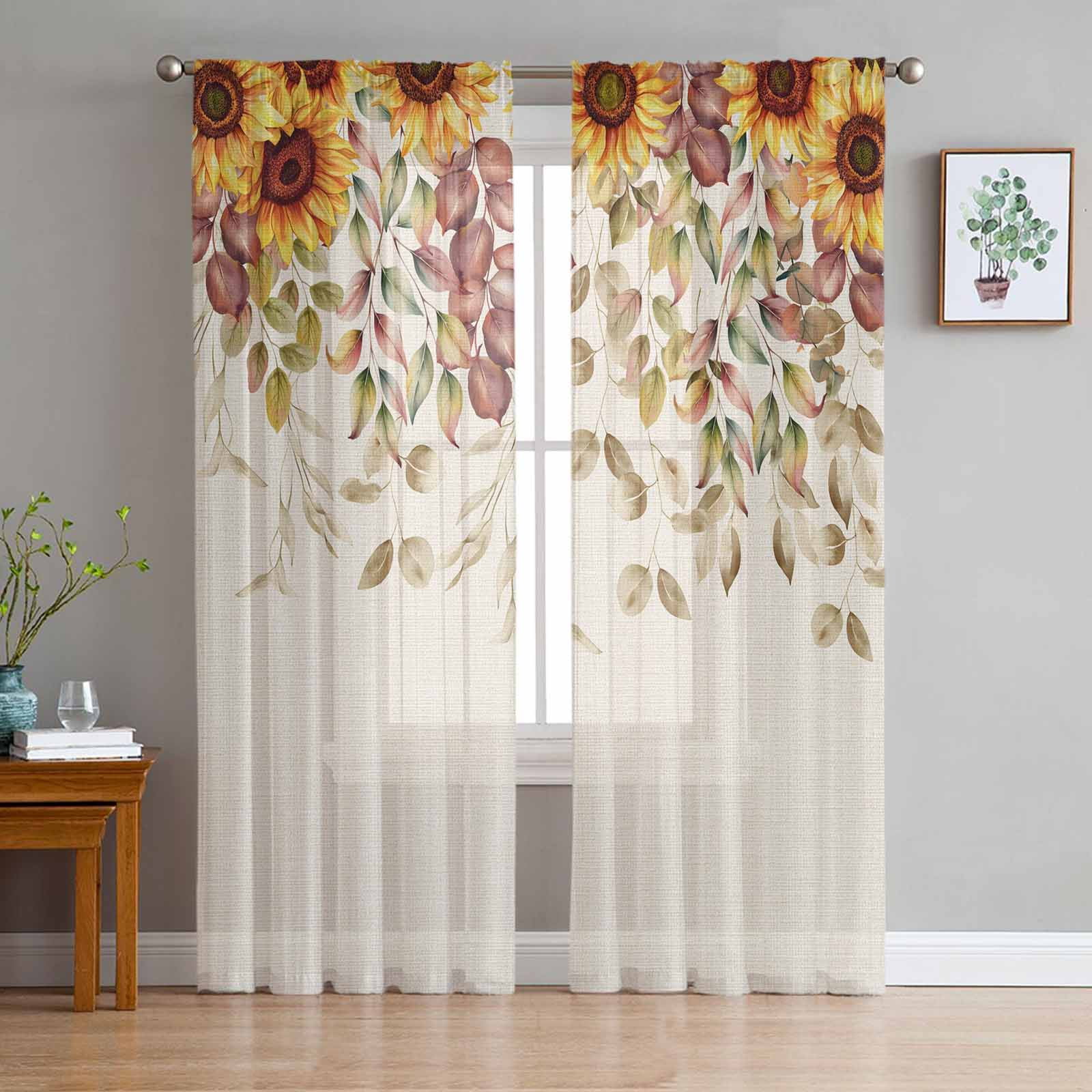 Sunflower Fall Sheer Curtains 72 Inches Long 2 Panels Set, Window Sheer ...