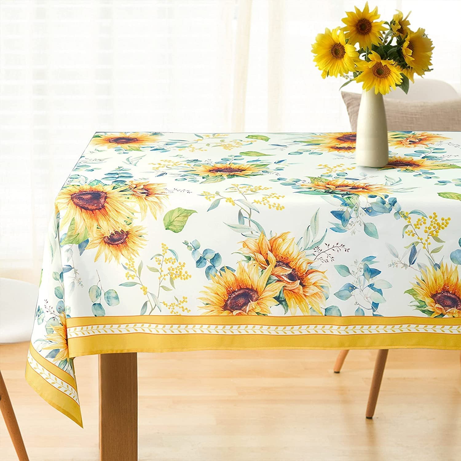 Sunflower Fall Tablecloth,Yellow SunflowerTablecover 60 x 84,Wrinkle ...